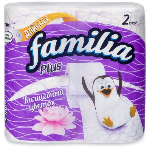 Туалетная бумага Familia Plus Волшебный цветок 4 рул., белый, цветочный