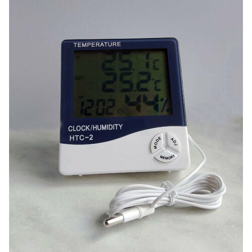 Термометр-гигрометр комнатный HTC-2. измеритель влажности и температуры в помещении+часы, метеостанция для детской комнаты/спальни, погодная станция, настольный термометр