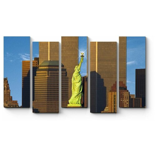 Модульная картина Всемирный торговый центр за Статуей Свободы130x75