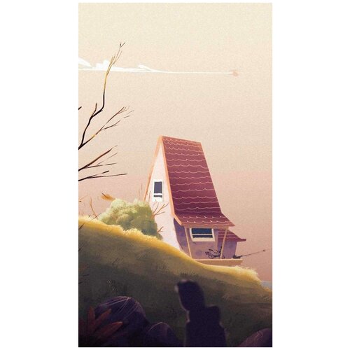 Картина на холсте 60x110 LinxOne "Дом, ветки, силуэт, холм, вертикальный" интерьерная для дома / на стену / на кухню / с подрамником
