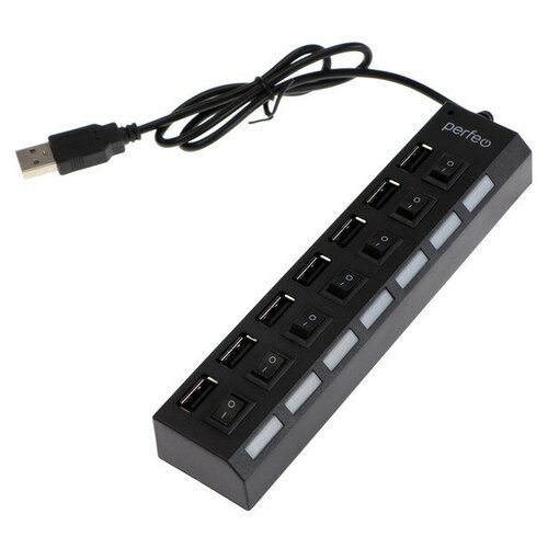 Разветвитель USB (Hub) Perfeo H033, 7 портов, USB 2.0, чёрный