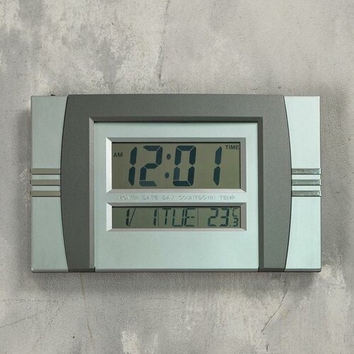 Часы настенные электронные-будильник, термометр, календарь 2 ААА, формат 24 ч,