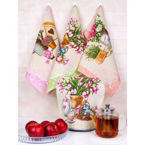 Грелка на чайник и набор кухонных полотенец "Садовые тюльпаны" (78212185)