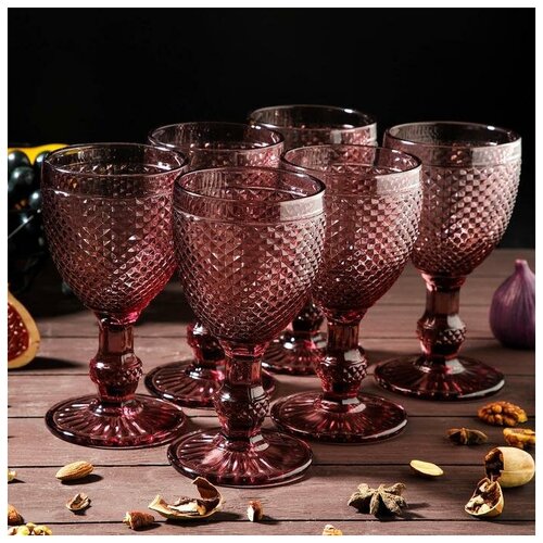 Набор бокалов стеклянных Magistro «Вилеро», 6 шт, 280 мл, 8×16 см, цвет розовый