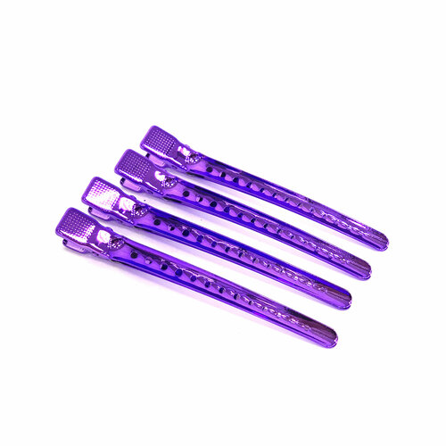 Зажим металлический Gera Professional, цвет фиолетовый, 10,5 см, 4шт/уп