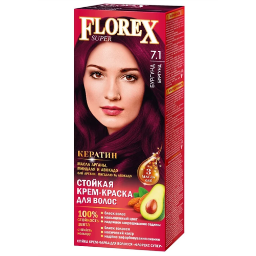 Флорекс Супер / Florex Super - Крем-краска для волос стойкая тон 7.1 Бургунд 100 мл