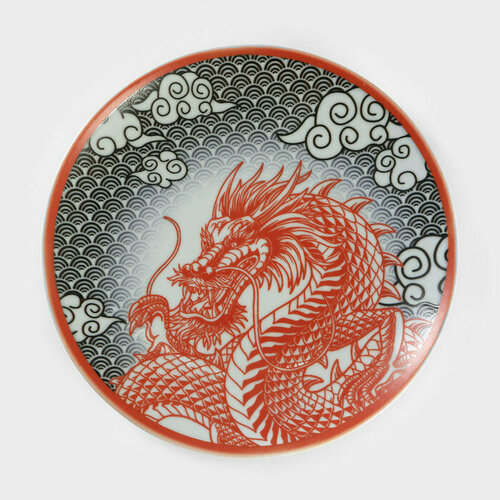 Тарелка фарфоровая «Огненный дракон», d=24 см (комплект из 7 шт)