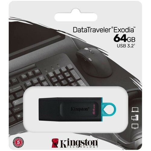 Флеш-диск USB 64Gb Kingston DataTraveler Exodia, USB3.2, черный (DTX/64GB), 25шт.
