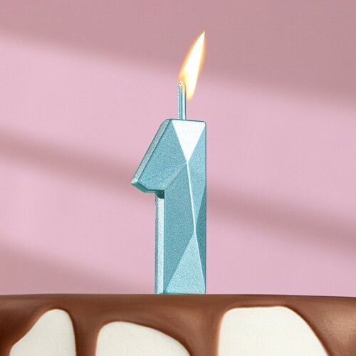 Свеча в торт на шпажке «Алмаз», цифра "1", голубая, 13 см