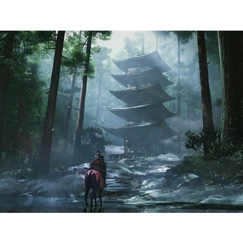 Плакат, постер на холсте Ghost of Tsushima/игровые/игра/компьютерные герои персонажи. Размер 21 х 30 см
