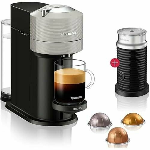 Кофемашина Nespresso Krups Vertuo Nest, кофемашина в капсулах + вспениватель молока Aeroccino 3, автоматическое отключение, короткое время нагрева, шесть размеров чашек, простота приготовления, экономия места