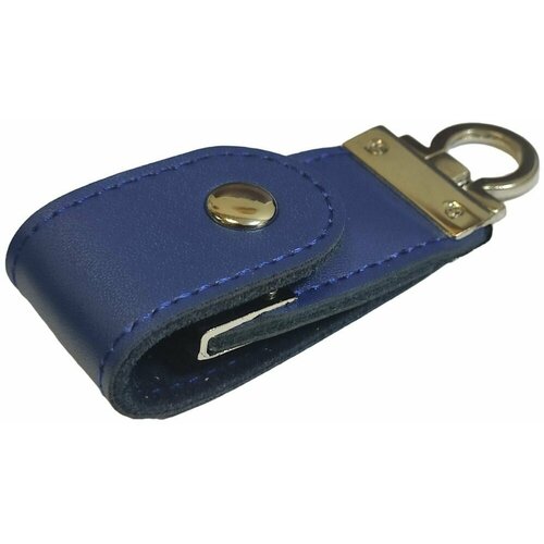 Подарочная флешка кожаная на кнопке синяя, оригинальный сувенирный USB-накопитель 32GB