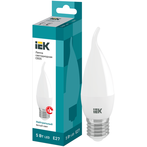 Лампа светодиодная IEK ECO свеча на ветру 4000K, E27, C35, 5 Вт, 4000 К