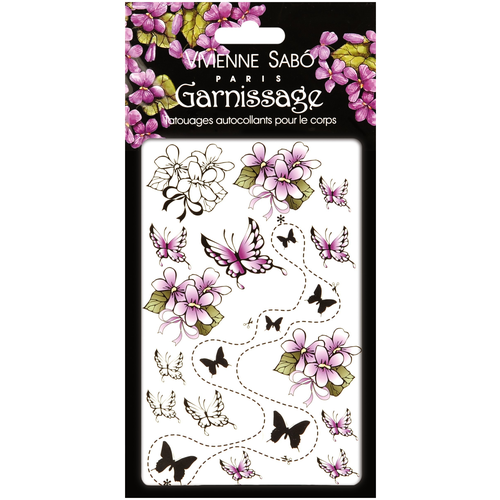 Vivienne Sabo тату-декорация для тела "Garnissage", тон 01, 2 гр, 1 шт, цветы, растения, черный/розовый