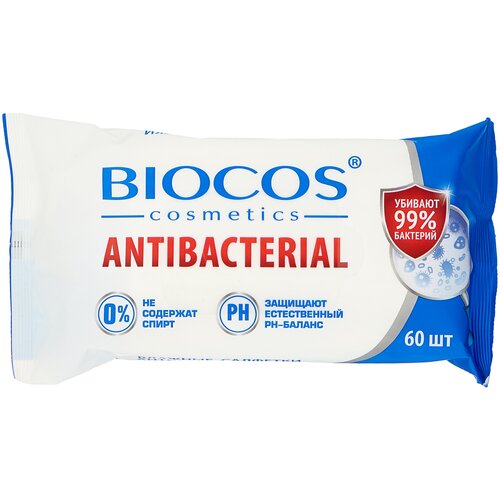 BioCos Влажные салфетки антибактериальные, 60 шт.