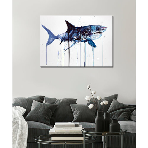 Картина -Акула, акула арт, акула рисунок, акварель (2) 40х60