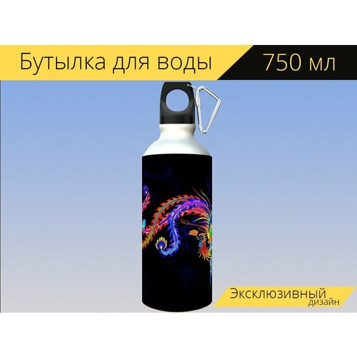 Бутылка фляга для воды "Цвет, феникс, традиция" 750 мл. с карабином и принтом