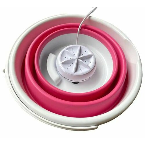 Ультразвуковая портативная мини стиральная машинка с ведром розовое/ для путешествия, дома и дачи
