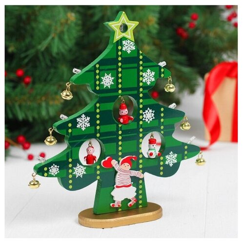 Новогодний сувенир Лесная мастерская "Елочка с подсветкой", зеленая, деревянная, декор