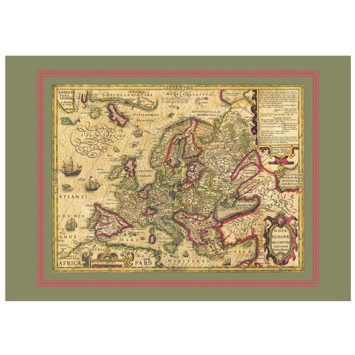 Карта Новая Европа старинная, 1606 г, размер 68х48 см, декор интерьера. Подарок на 23 февраля начальнику/госслужащему/чиновнику.