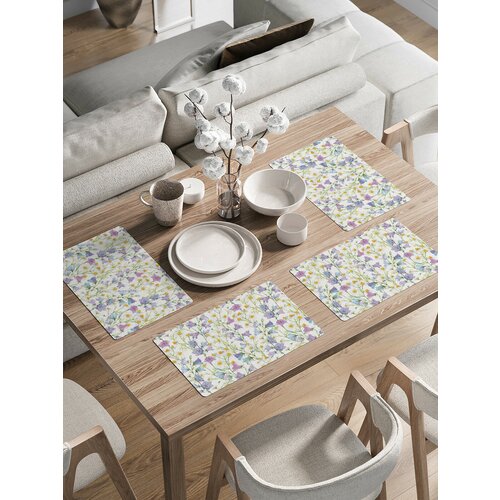 Набор прямоугольных тканевых салфеток на стол для сервировки JoyArty "Полевые цветы" плейсмат, 30x46 см, 4шт.
