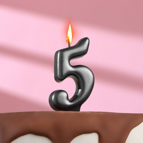 Свеча в торт "Овал" , цифра 5 , мокрый асфальт, 6,3 см