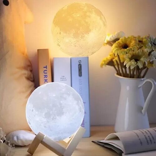 Светодиодная лампа-Луна NCH-025, Moon Light, 15 см, с 3D принтом Луны, ночник для детей и взрослых, бежевый