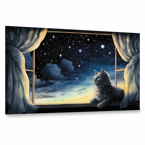 Интерьерная картина 100х60 "Кот и его магический мир"