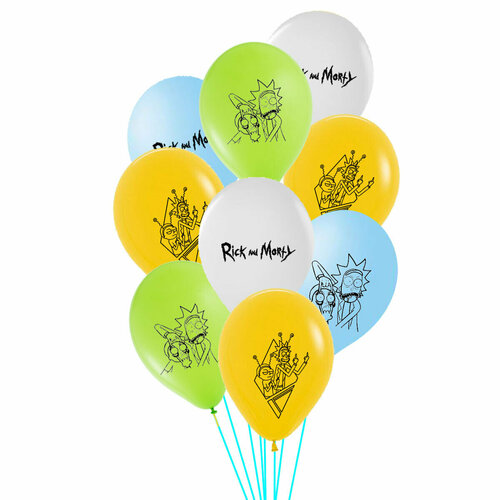 Воздушные шары мосшар Рик и Морти, латексные, 10шт, ассорти