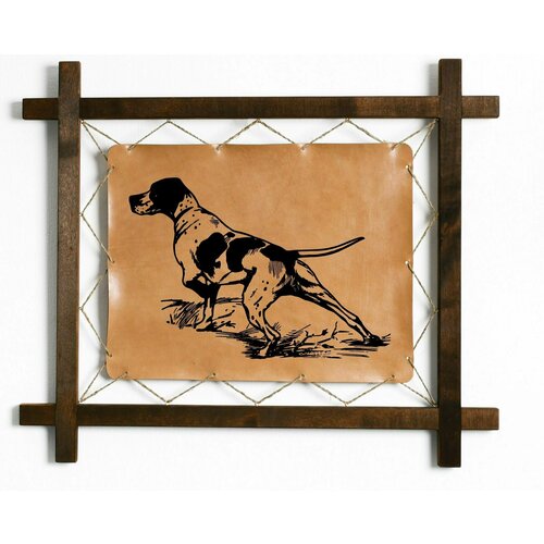 Картина "Охотничья собака", подарок, натуральная кожа