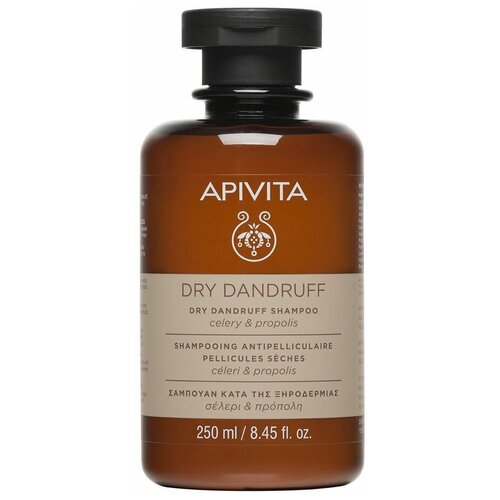 Шампунь Apivita Hair Care Dry Dandruff Shampoo Celery & Propolis, Шампунь против перхоти для сухих волос с сельдереем и прополисом, 250 мл
