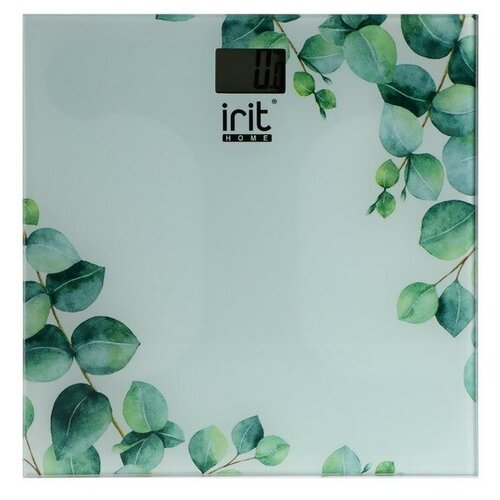 Весы напольные Irit IR-7273, электронные, до 180 кг, 2хААА, белые срисунком "Листья"