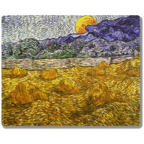Репродукция картины Винсента Ван Гога "Вечерний пейзаж с восходящей луной". Интерьерная фреска на доске. 50х40см