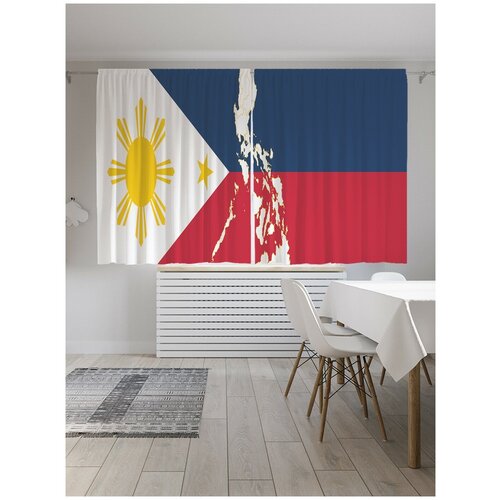 Классические шторы JoyArty "Флаг Филиппин гранж", серия Oxford DeLux, 2 полотна 145x180 см