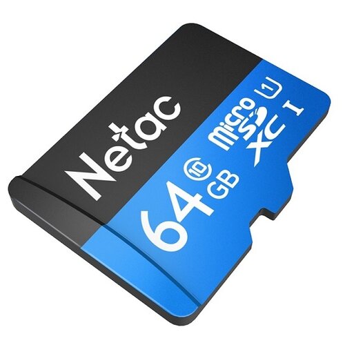 Карта памяти Netac microSD 64 ГБ Class 10, V10, A1, UHS Class 1, R 80 МБ/с, 1 шт., черный/синий