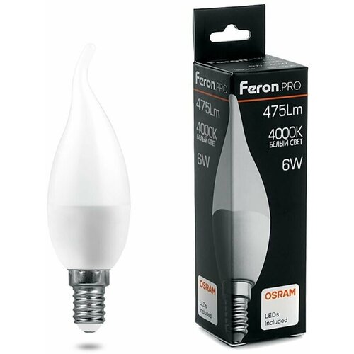 Лампа светодиодная Feron.PRO LB-1306 Свеча E14 6W 4000K 38048, комплект 8 шт.