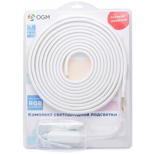 Лента светодиодная SMD 5050 OGM RGB свет 12 Вт 220 В IP44 5 м комплект