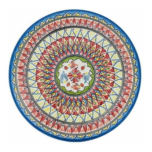 Блюдо для подачи плова, ляган круглый "Риштанская Керамика", Синяя мехроб, диаметр, 38 см RSN033