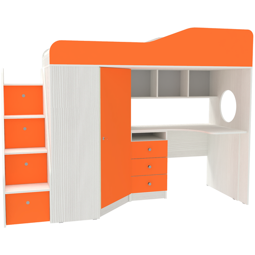 Кровать чердак Кадет 1 с универсальной лестницей Белое Дерево - Оранжевый