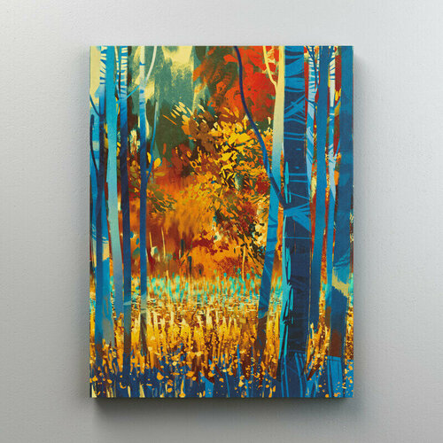 Интерьерная картина на холсте "Абстрактная живопись - лес" размер 22x30 см