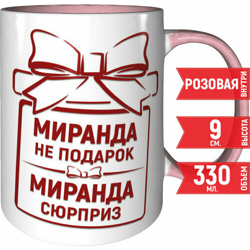 Кружка Миранда не подарок Миранда сюрприз - внутри и ручка розовая