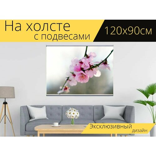 Картина на холсте "Миндальное дерево, цвести, весна" с подвесами 120х90 см. для интерьера