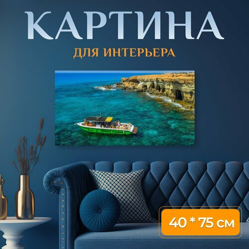 Картина на холсте "Кипр, каво греко, природа" на подрамнике 75х40 см. для интерьера