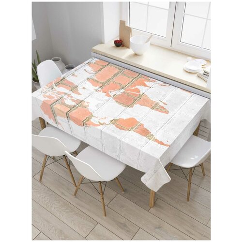Скатерть прямоугольная JoyArty на кухонный стол "Карта мира на стене" из оксфорда, 180x145 см