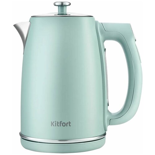 Чайник KITFORT КТ-6120-1, 1,7 л, 2200 Вт, закрытый нагревательный элемент, LED-дисплей, терморегулятор, сталь, мятный