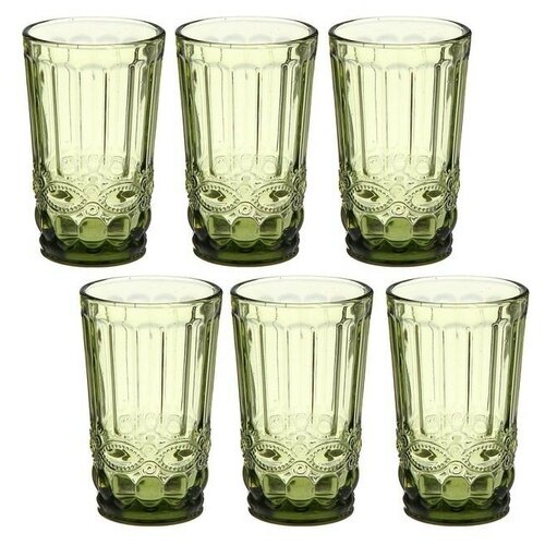 Набор стеклянных стаканов Magistro «Ла-Манш», 350 мл, 8×8×12,5 см, 6 шт, цвет зелёный