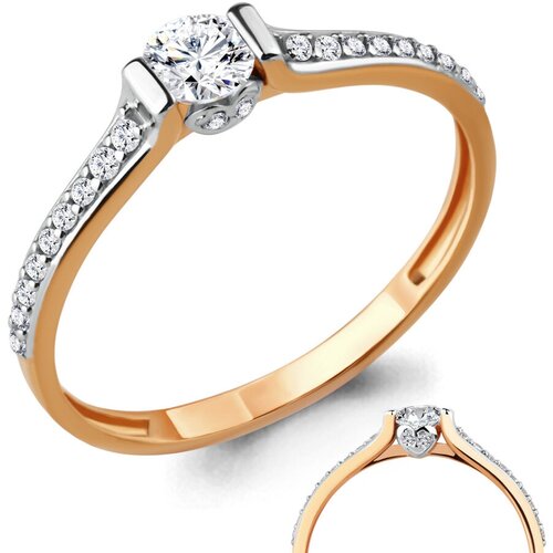 Кольцо помолвочное Diamant online, золото, 585 проба, фианит, размер 16.5