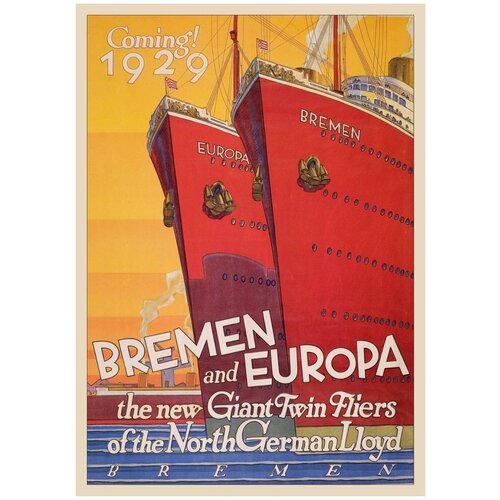 Постер / Плакат / Картина Корабли - Золотой век путешествий Bremen and Europa 60х90 см в раме