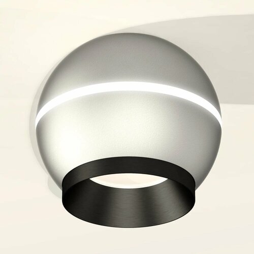 Комплект накладного светильника с дополнительной подсветкой XS1103001 SSL/PBK серебро песок/черный полированный MR16 GU5.3 LED 3W 4200K (C1103, N7031)