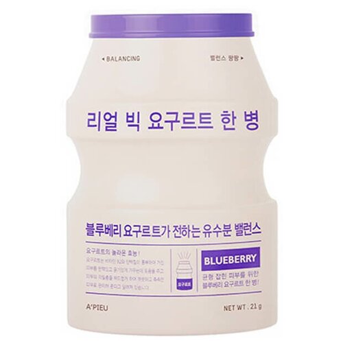 A'PIEU тканевая маска Real Big Yogurt One-Bottle Blueberry с экстрактом голубики, 21 г, 21 мл